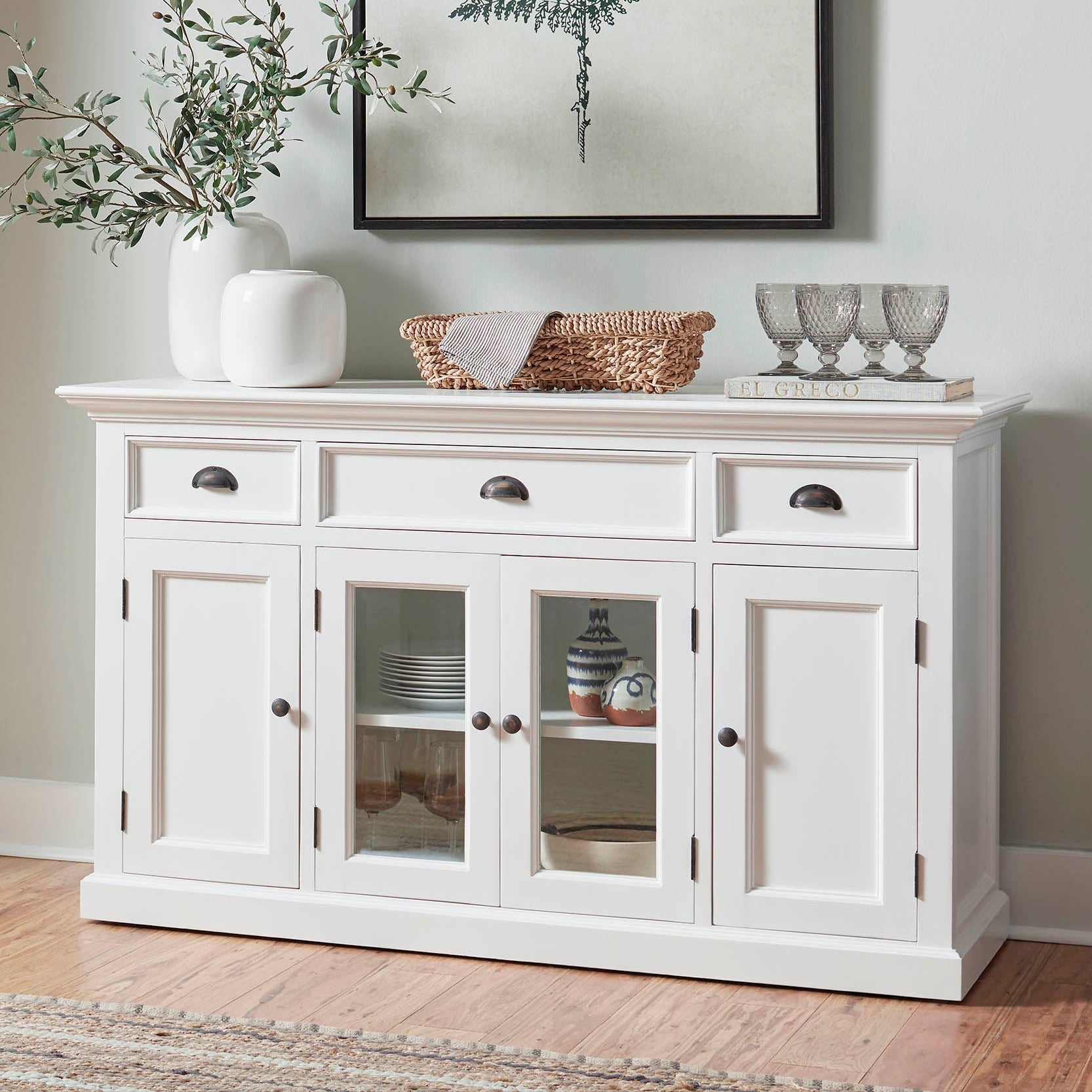 Solid Wood Buffet with 4 Doors & 3 Drawers | Coastal Hampton Sideboard ...
