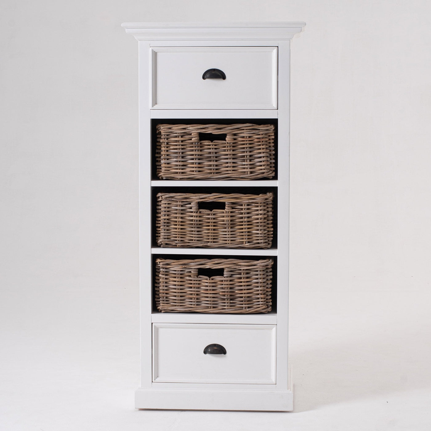 NovaSolo Storage Unit with Basket Set | White | Mahogany Wood | Rattan ...